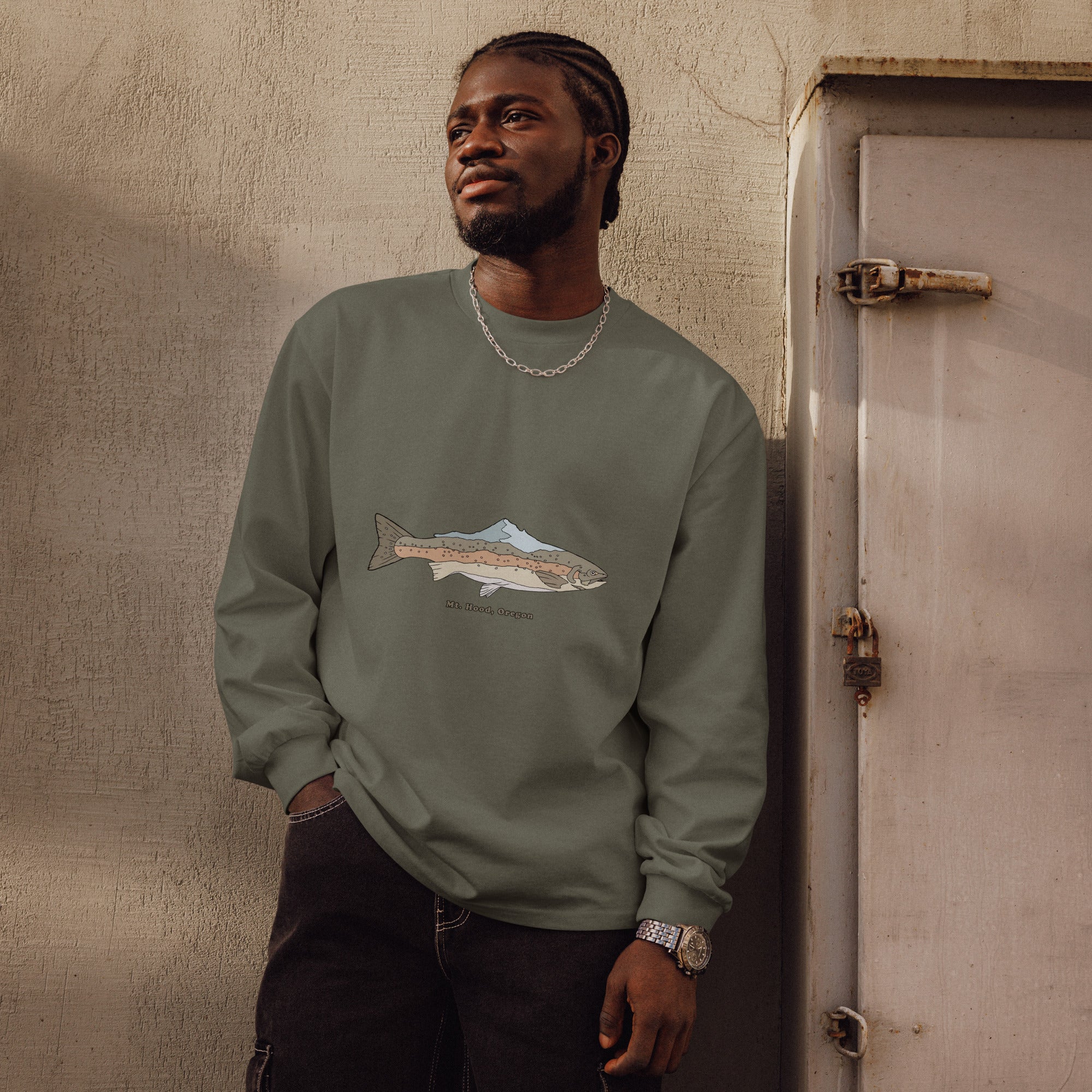 Michael Foushee - Fishing Mt. Hood Heavyweight Long Sleeve Shirt ...